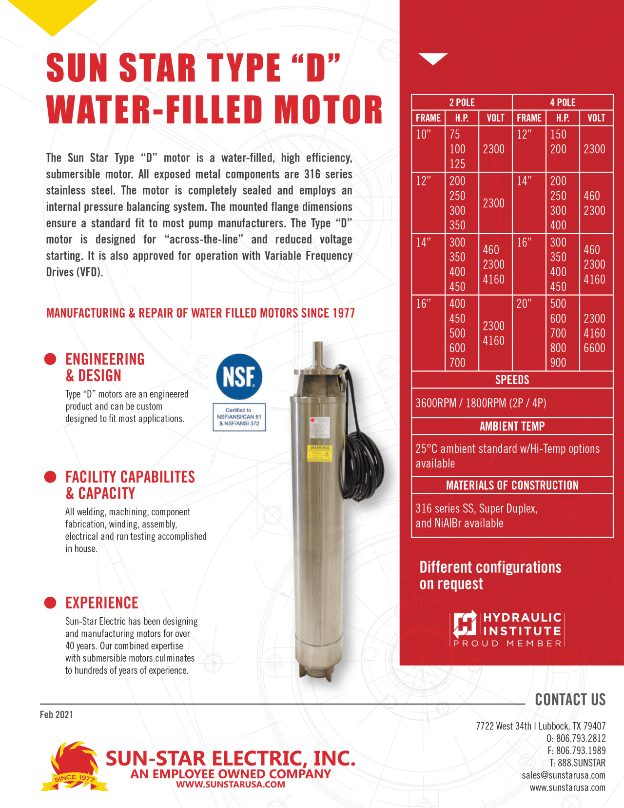 Sun Star Type “D” Water-Filled Motors - Sunstar USA
